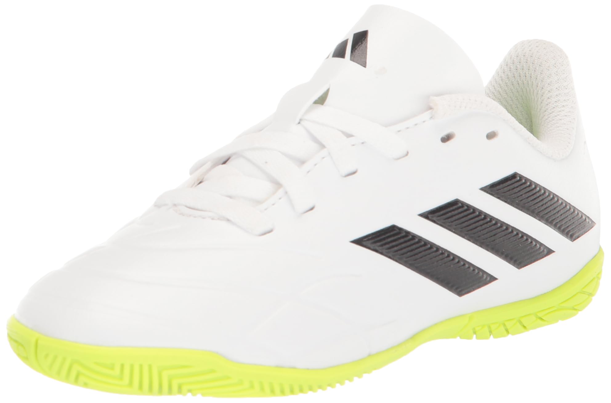 adidas Copa Pure.4 Indoor Sneaker, White/Core Black/Lucid Lemon, 2 US Unisex Little Kid