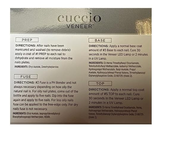 Cuccio Veneer Treatment Pack β Complete LED/UV Gel Polish System, Includes Prep, Fuse, Base, and Top Coat, 13 mL Each