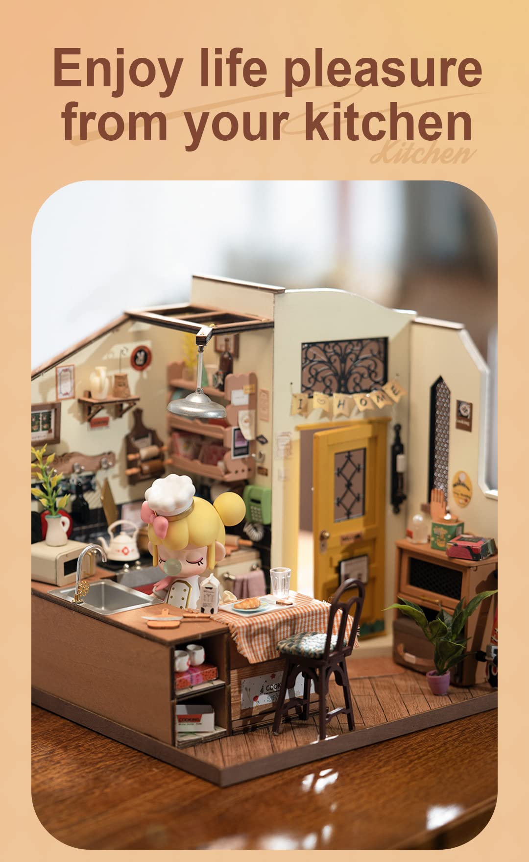 Rowood Miniature House Kit,DIY Miniature Dollhouse Kit for Adults,Model Kits for Adults to Build with LED,Birthday for Teens(Homey Kitchen)