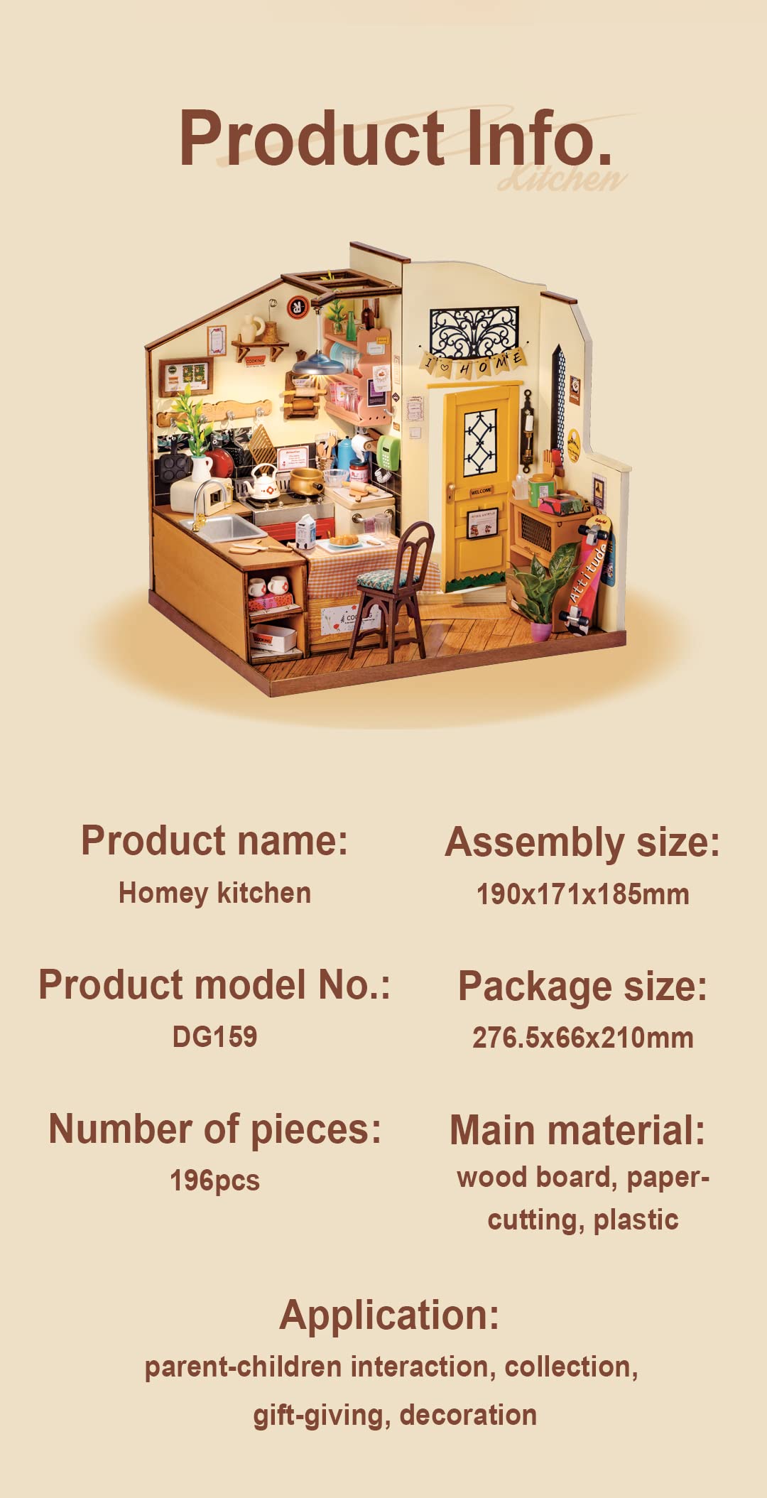 Rowood Miniature House Kit,DIY Miniature Dollhouse Kit for Adults,Model Kits for Adults to Build with LED,Birthday for Teens(Homey Kitchen)