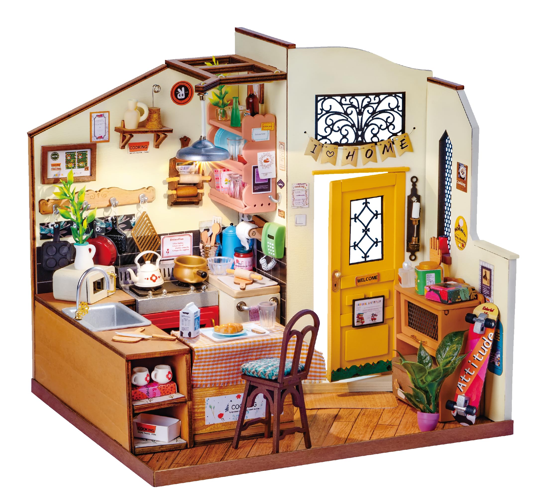 Rowood Miniature House Kit,DIY Miniature Dollhouse Kit for Adults,Model Kits for Adults to Build with LED,Birthday for Teens(Homey Kitchen)