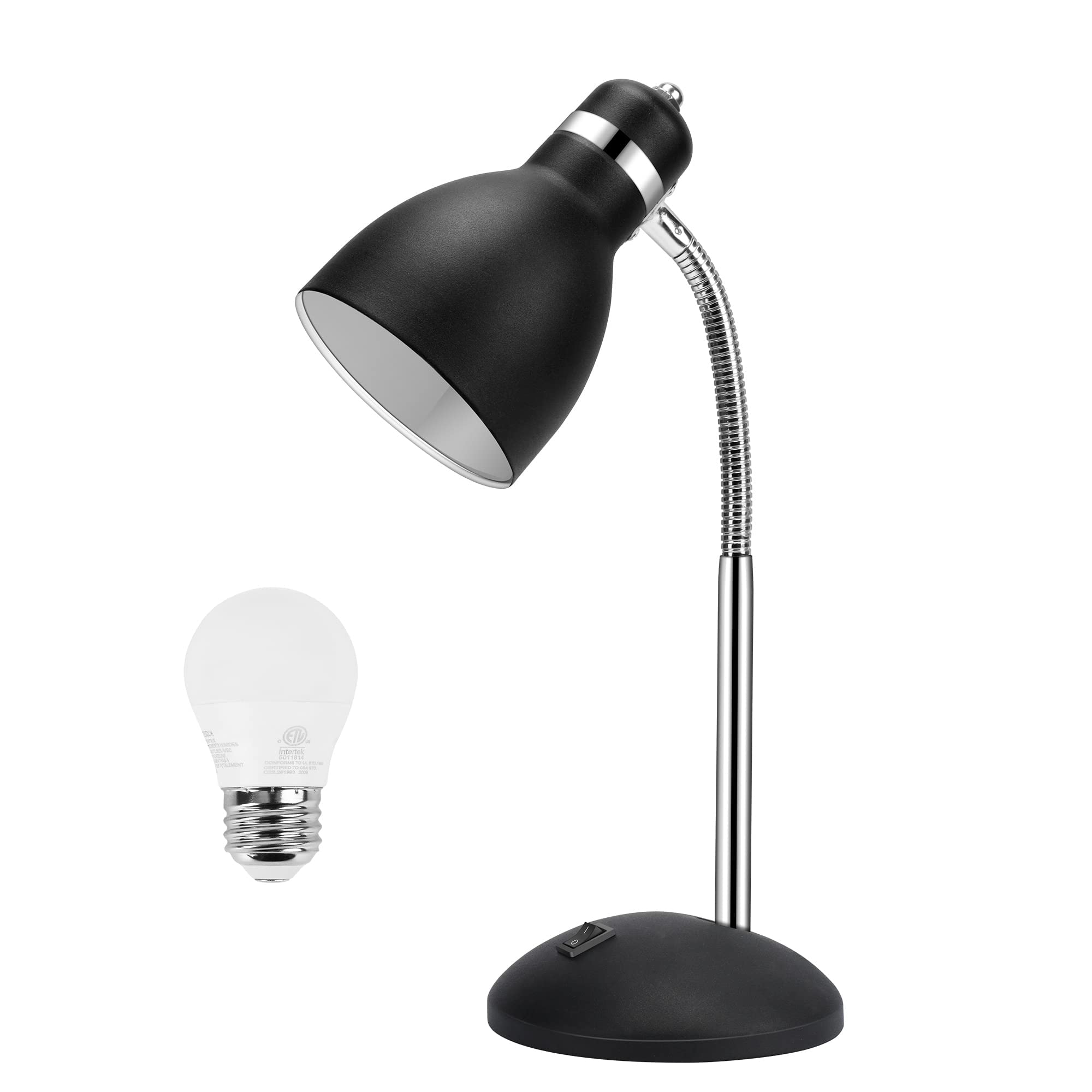 LINNMON Table Lamp, Desk Lamp with Flexible Gooseneck, Adjustable Study Lamp with ON/Off Switch, Nightstand Lamp for Living Room, Bedroom, Classroom, College Dorm