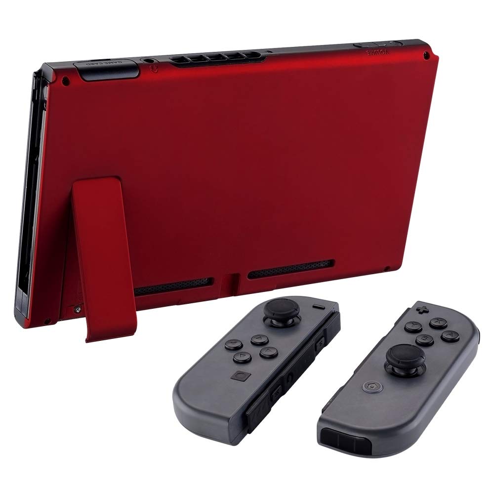 eXtremeRate Soft Touch Grip Red Console Back Plate DIY Replacement Housing Shell Case for Nintendo Switch Console with Kickstand β JoyCon Shell NOT Included
