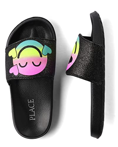 The Children's Place Girls Slide Sandal, Happy Face, 2 Big Kid US