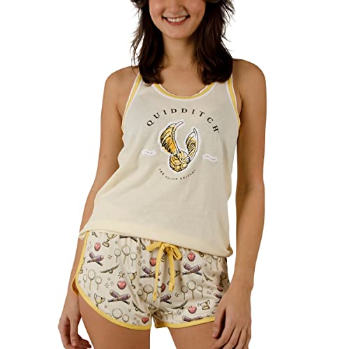 Harry Potter Quidditch The Golden Snitch Women's Racer Back Tank Top & Dolphin Lounge Shorts Sleepwear Set-XL