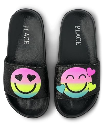 The Children's Place Girls Slide Sandal, Happy Face, 2 Big Kid US