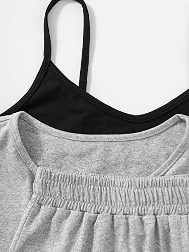 Verdusa Women's 3 Piece Tracksuit Letter Print Cami Top Crop Tank and Shorts Sets Black Grey XL