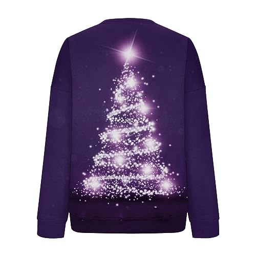 JUSLIO Amazon Coupons & Promo Codes For Prime Members Christmas Sweatshirt Women Drop Shoulder Long Sleeve Christmas Tree Pullover Comfy Plus Size Holiday Tops Shirt Dark Purple