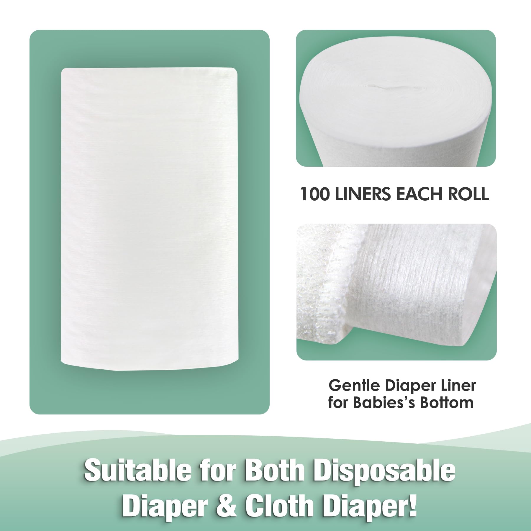 wegreeco 100% Bamboo Unscented Diaper Liners,Fragance Free and Chlorine Free - 100 Sheets Per Roll (1 Roll, Bamboo)