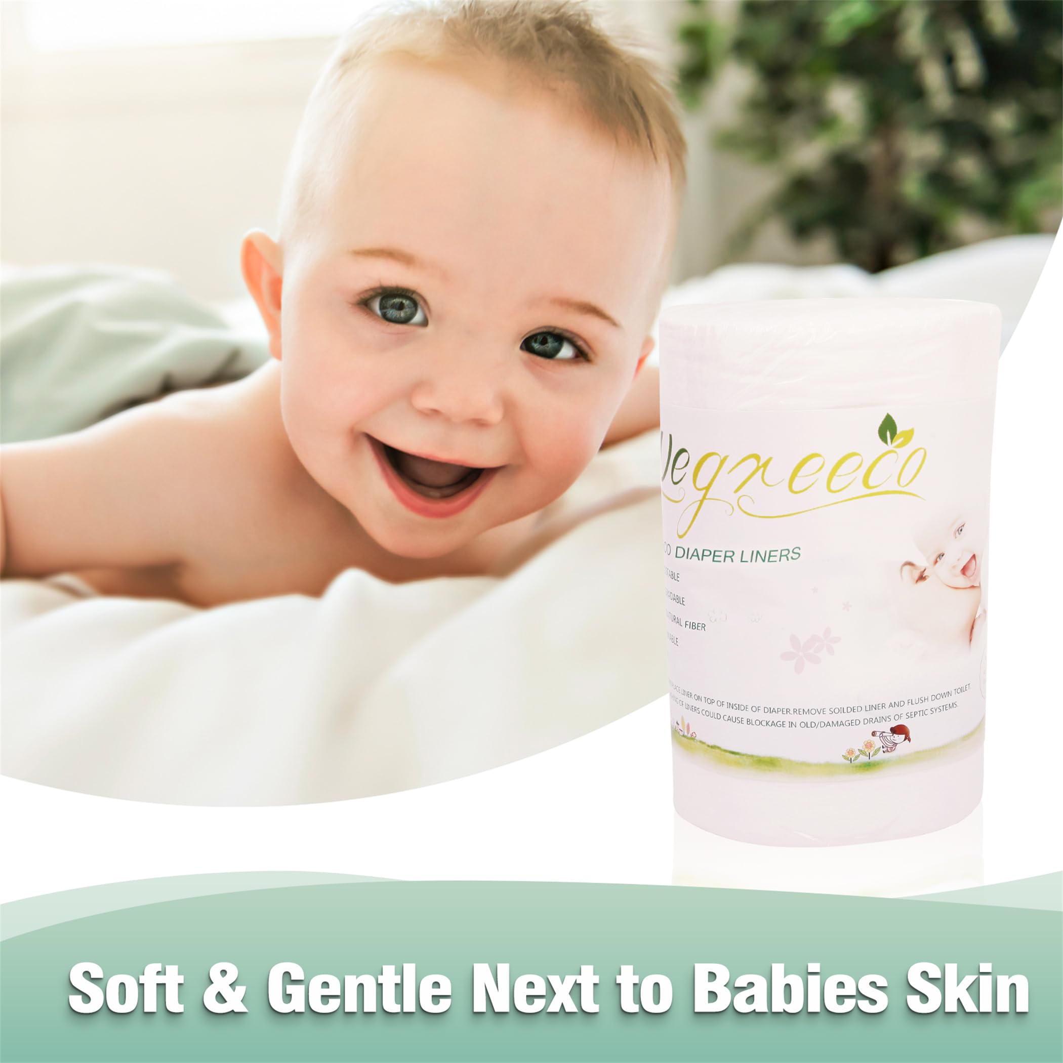 wegreeco 100% Bamboo Unscented Diaper Liners,Fragance Free and Chlorine Free - 100 Sheets Per Roll (1 Roll, Bamboo)