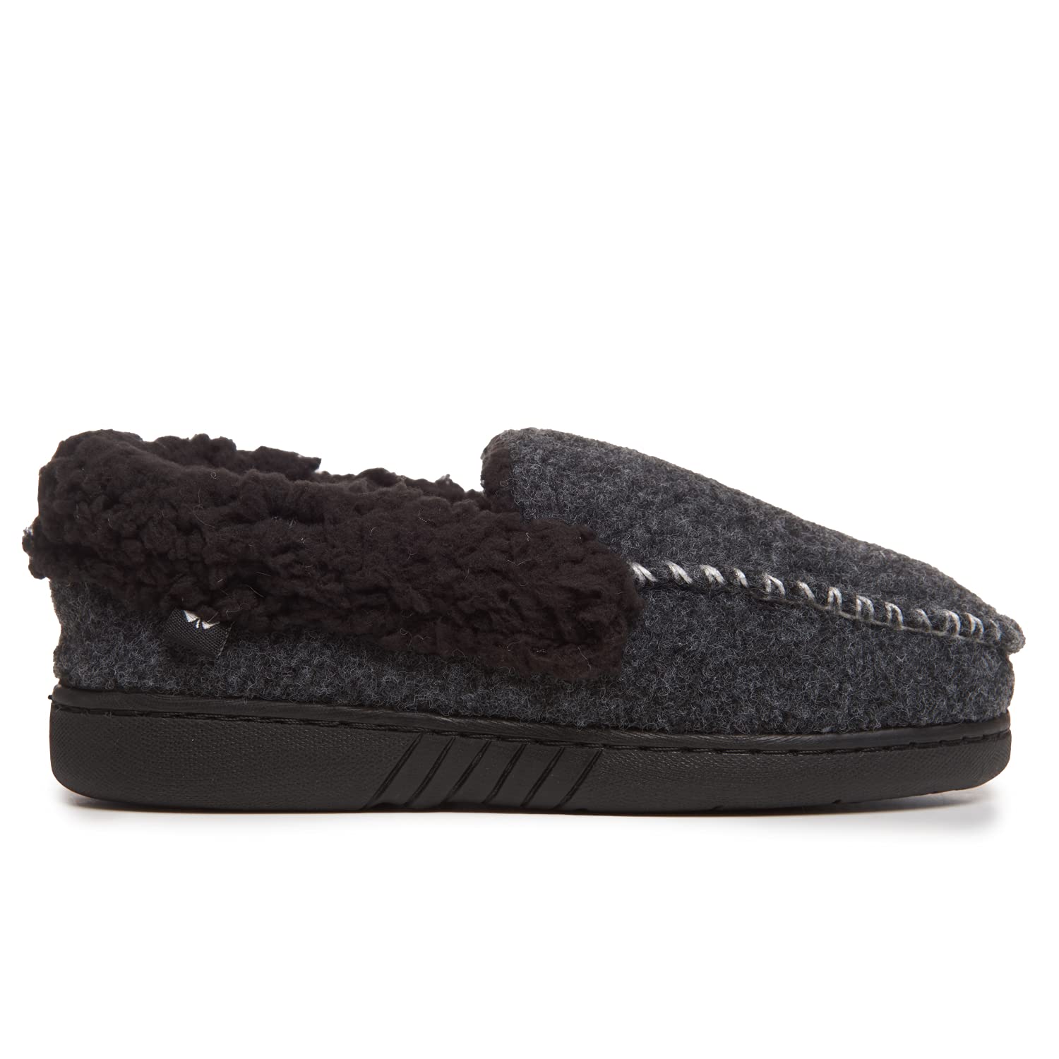 Lucky Brand Boy's Faux Wool A-line House Shoes for Kids, Memory Foam Slippers, Black, 11/12
