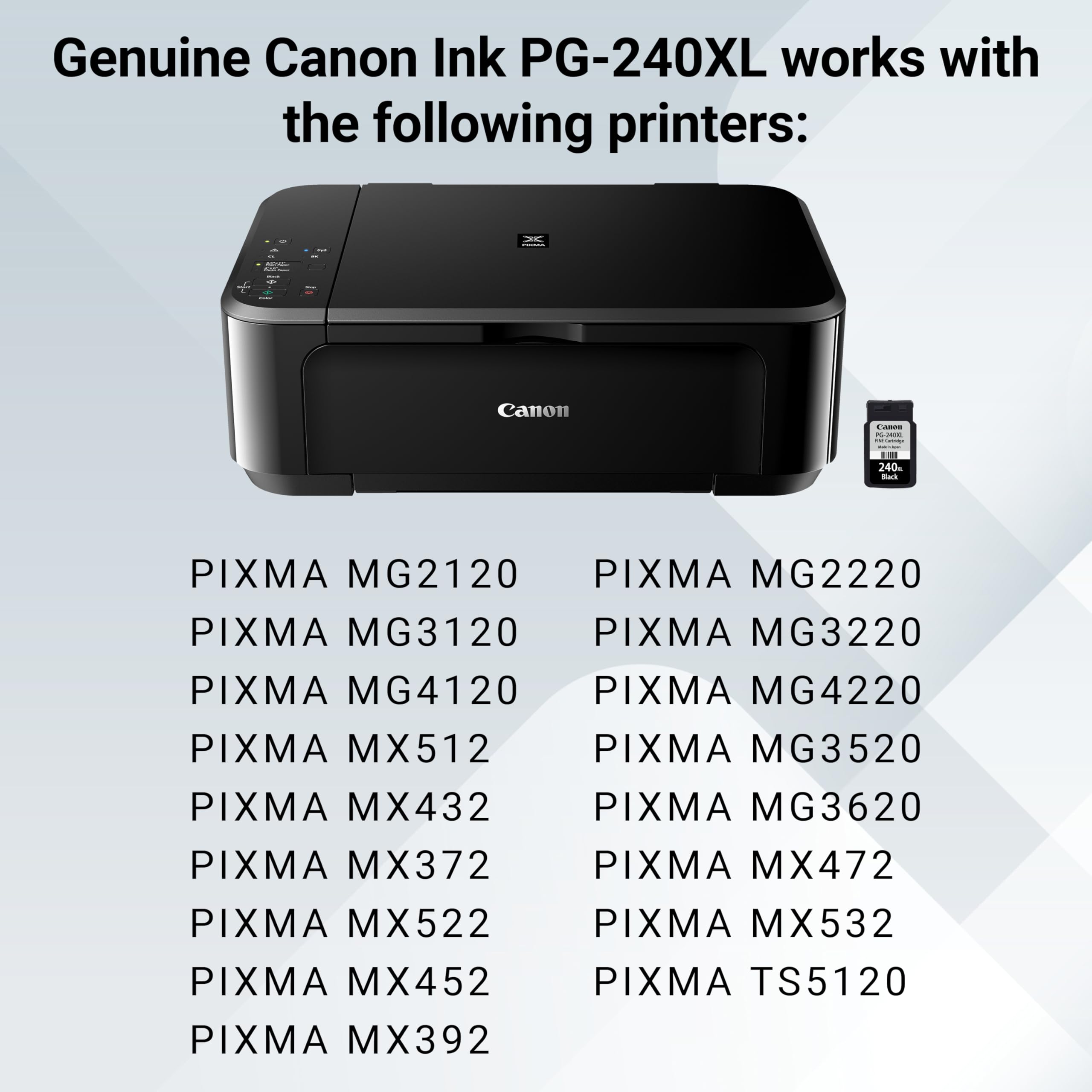 Canon PG-240 XL Black Ink Catridge Compatible to printer MG2120, MG3120, MG4120, MX512, MX432, MX372, MX522, MX452, MG3520, MG3620, MX472, MX532, TS5120