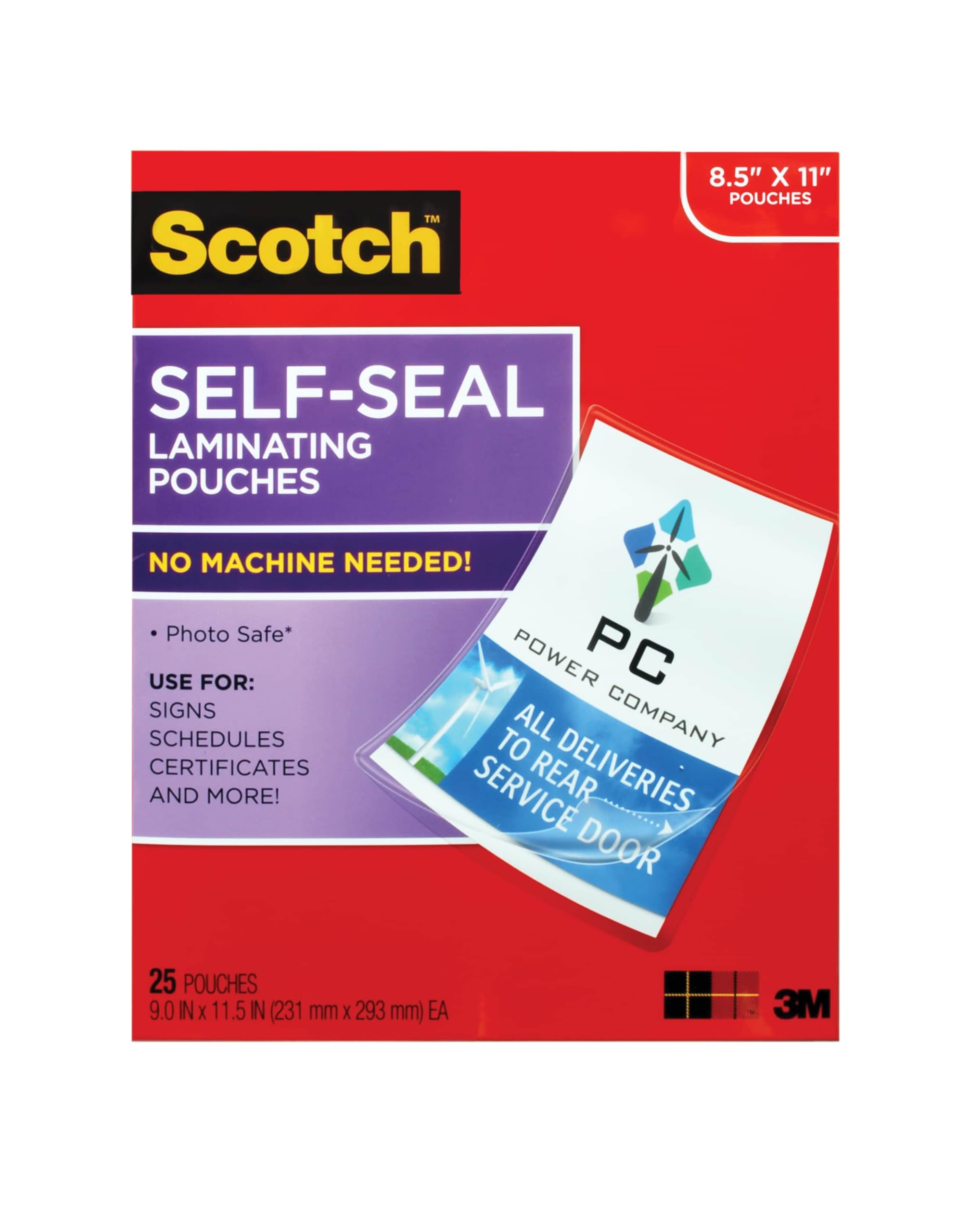 Scotch Self-Seal Laminating Pouches, 25 Pack, Letter Size (LS854-25G-WM)