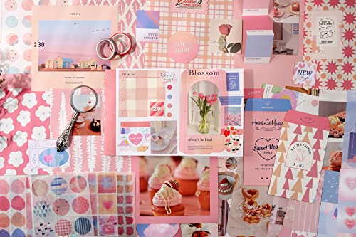 Draupnir Pink Cute Kawaii Aesthetic Scrapbook Kit(348pcs), Bullet Junk Journal Kit with Journaling/Scrapbooking Supplies, Stationery,A6 Grid Notebook with Graph Ruled Pages DIY Gift for Teen Girl