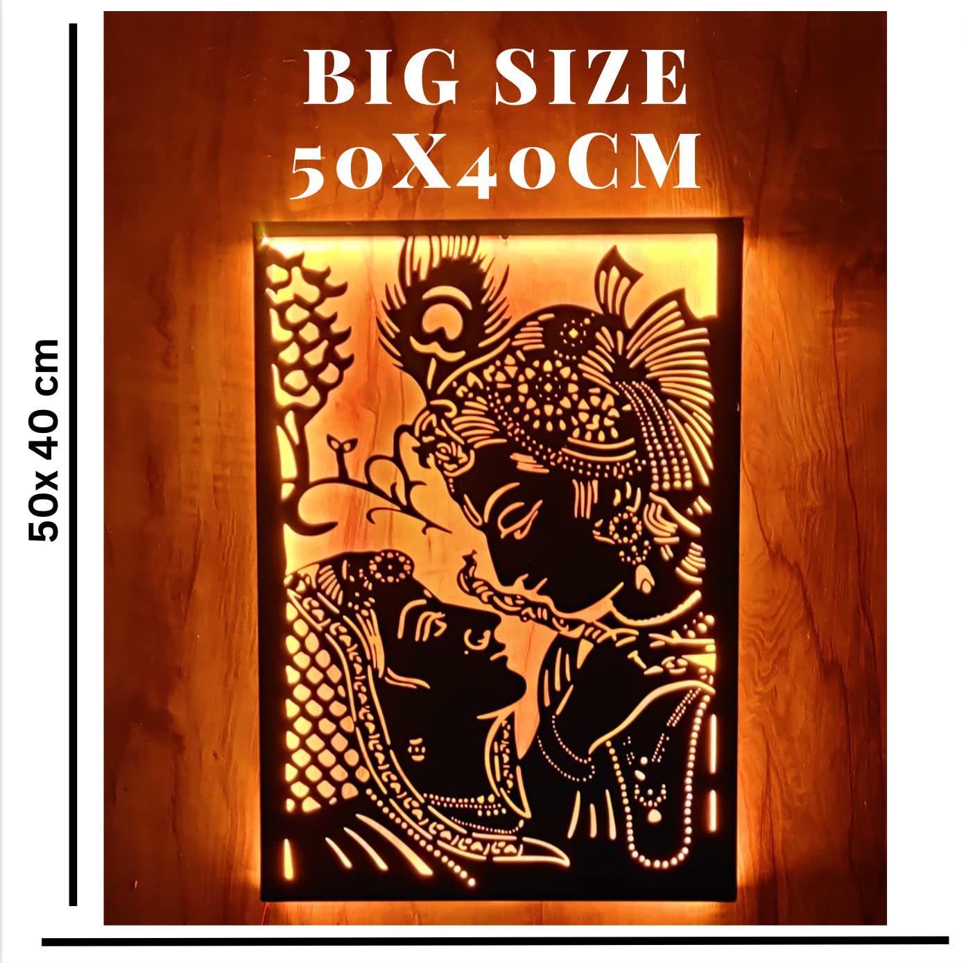 EU Radha Krishna Metal Wall Art Hanging With Backlight Led For Pooja Room Home Deco Lights For Mandir Krishna Swing Jhula Antique Metal Flute Wall Decor For Living Room Big Size