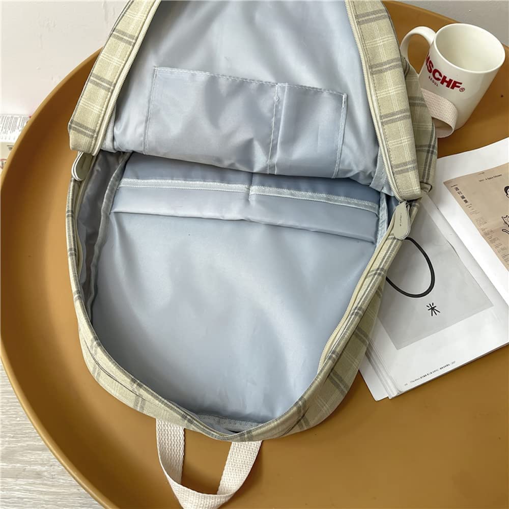 AONUOWE Light Academia Aesthetic Backpack Plaid Preppy Backpack Teen Girls Back to School Supplies Checkered Bookbags (Stone)