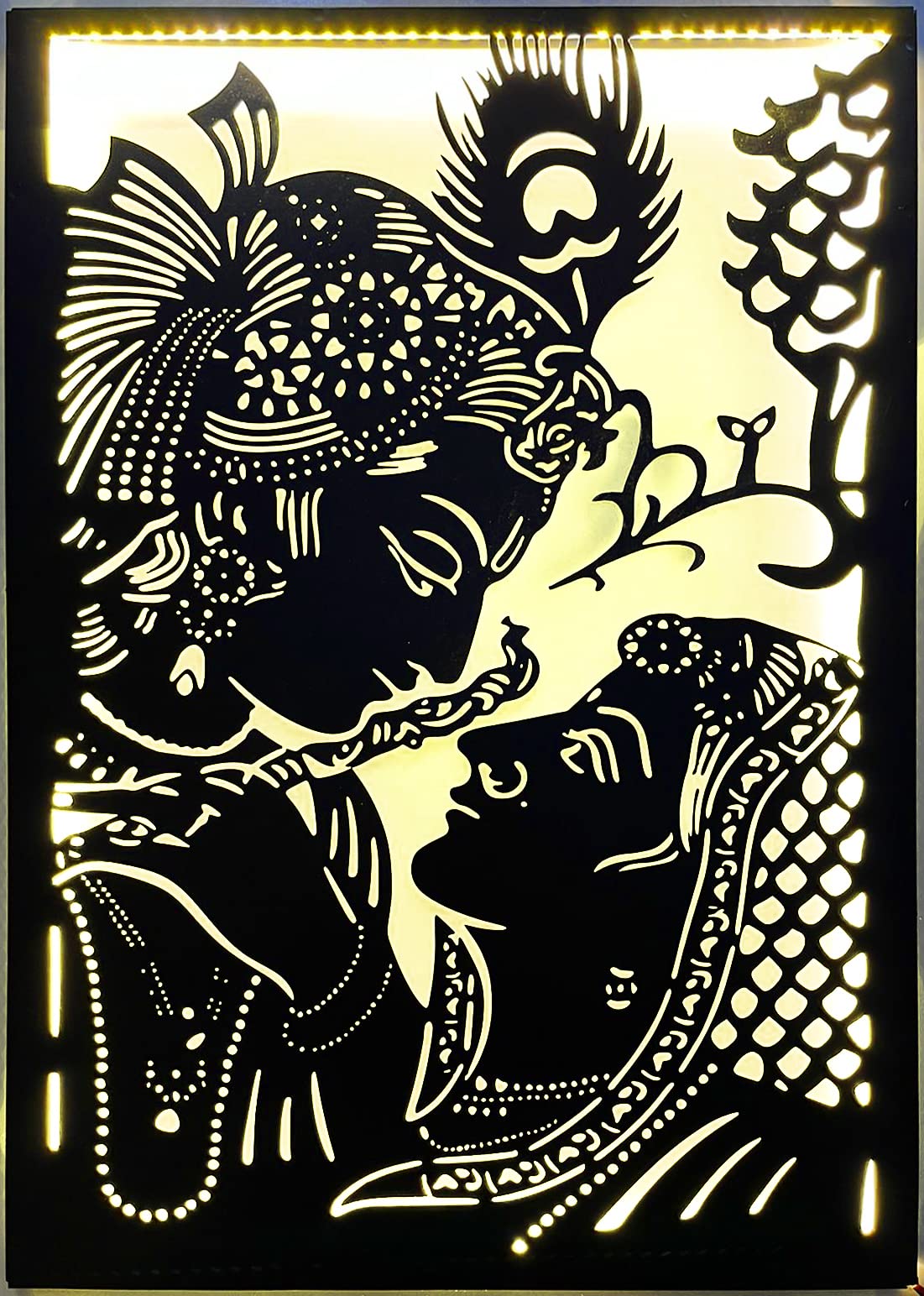 EU Radha Krishna Metal Wall Art Hanging With Backlight Led For Pooja Room Home Deco Lights For Mandir Krishna Swing Jhula Antique Metal Flute Wall Decor For Living Room Big Size