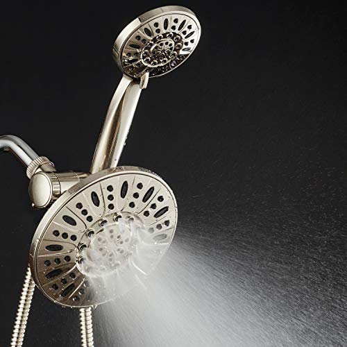 AquaDance 7" Premium High Pressure 3-Way Rainfall Combo with Stainless Steel Hose – Enjoy Luxurious 6-setting Rain Shower Head and Hand Held Shower Separately or Together – Brushed Nickel Finish