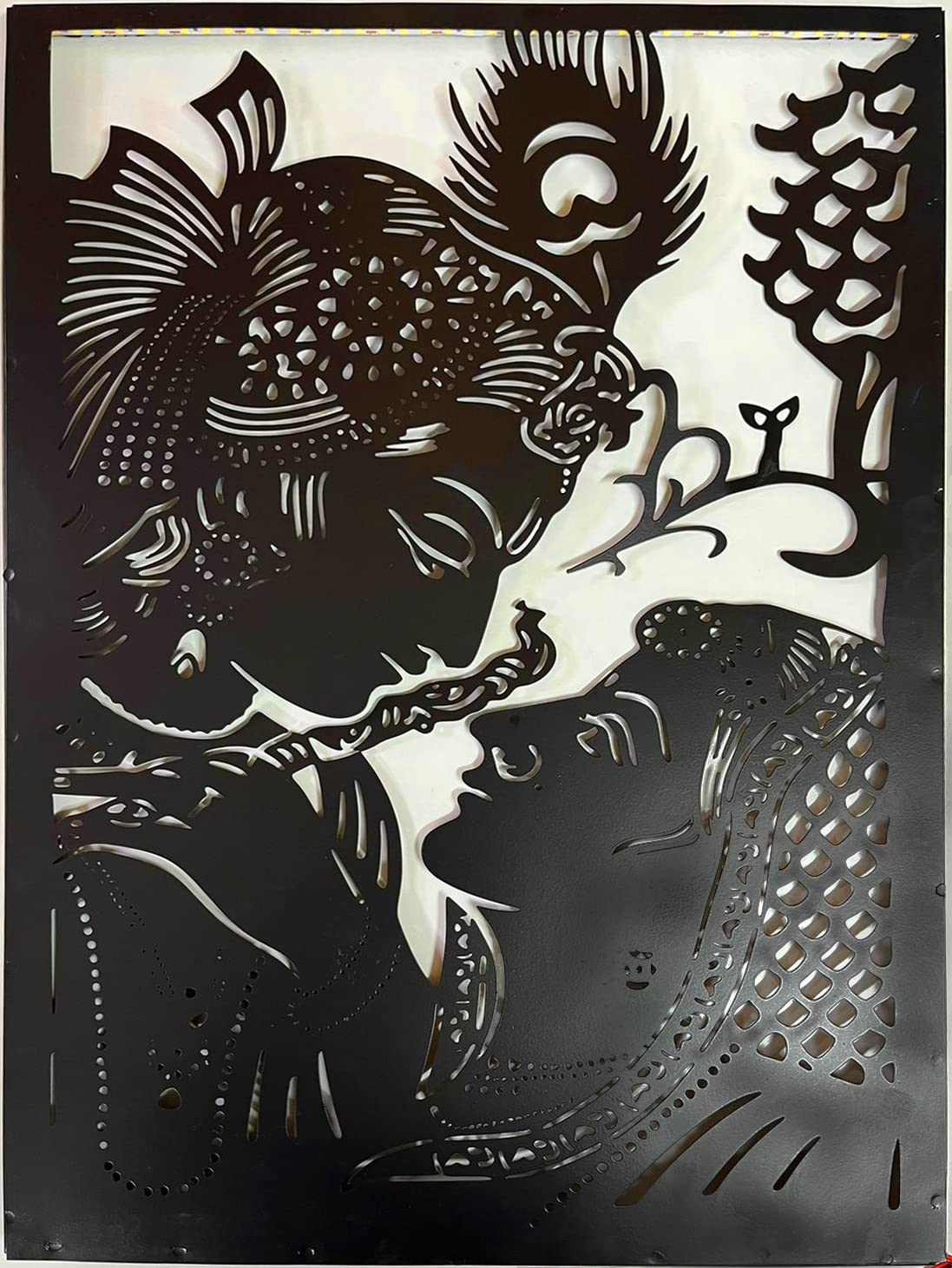 EU Radha Krishna Metal Wall Art Hanging With Backlight Led For Pooja Room Home Deco Lights For Mandir Krishna Swing Jhula Antique Metal Flute Wall Decor For Living Room Big Size