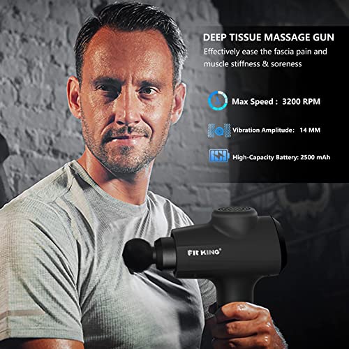FIT KING Massage Gun Deep Tissue Percussion Muscle Massage Gun for Athletes to Relieve Soreness and Fast Recovery LCD Touch Screen 6 Massage Heads 20 Speed Levels FT-025G