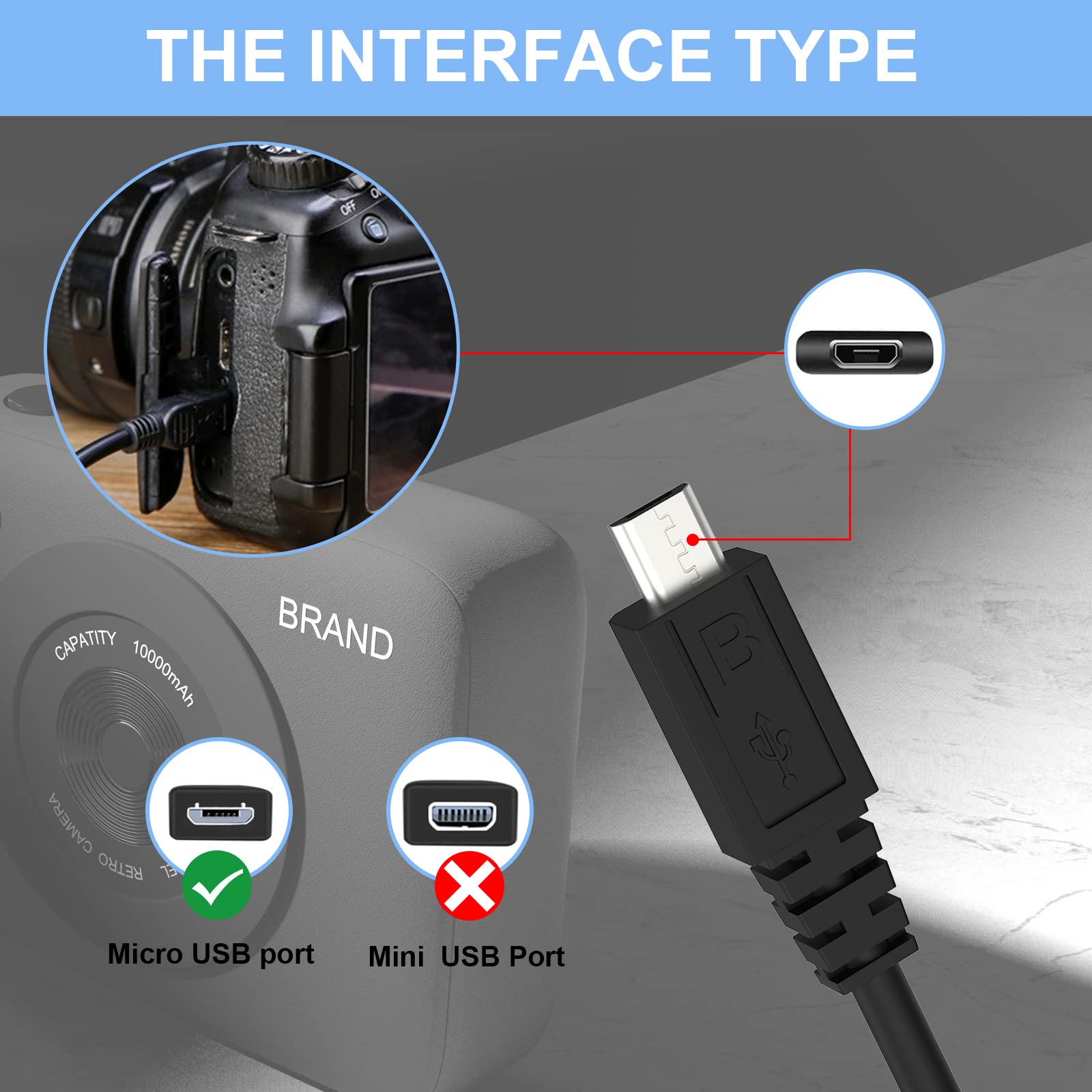 Toeasor Replacement Micro USB Interface Cable IFC-600PCU Charging Date Sync Cord Compatible with PowerShot G7X Mark II, G9 X, G9 X Mark II, SX620 HS, SX720 HS, SX730 HS, EOS M5, EOS M6