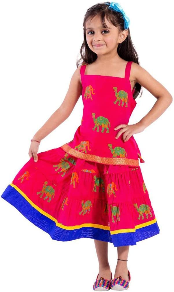 Chandrakala Kids Holi Special Eid Gifts, Lehenga Choli Set for Girls, Pink,5-7 Years (KL102MAG4)