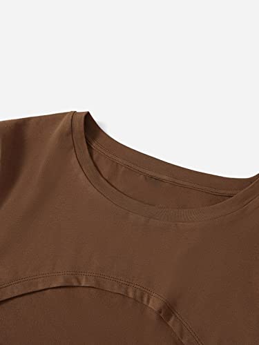 Verdusa Women's 2 Piece Outfit Argyle Print Bodycon Cami Dress with Crop Tee Top Brown S