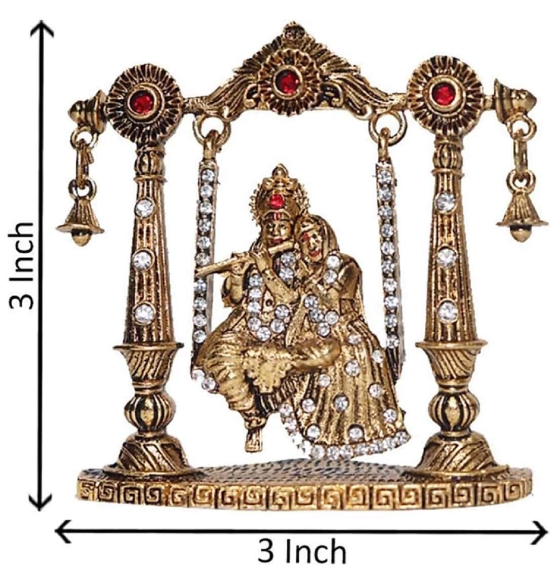 Imagine Mart Radha Krishna Idol on Jhula (B-99) Gold Metal Statue for Car Dashboard | Mandir Pooja Murti | Temple Puja | Home Decor | Office Showpiece | Decorative showpiece