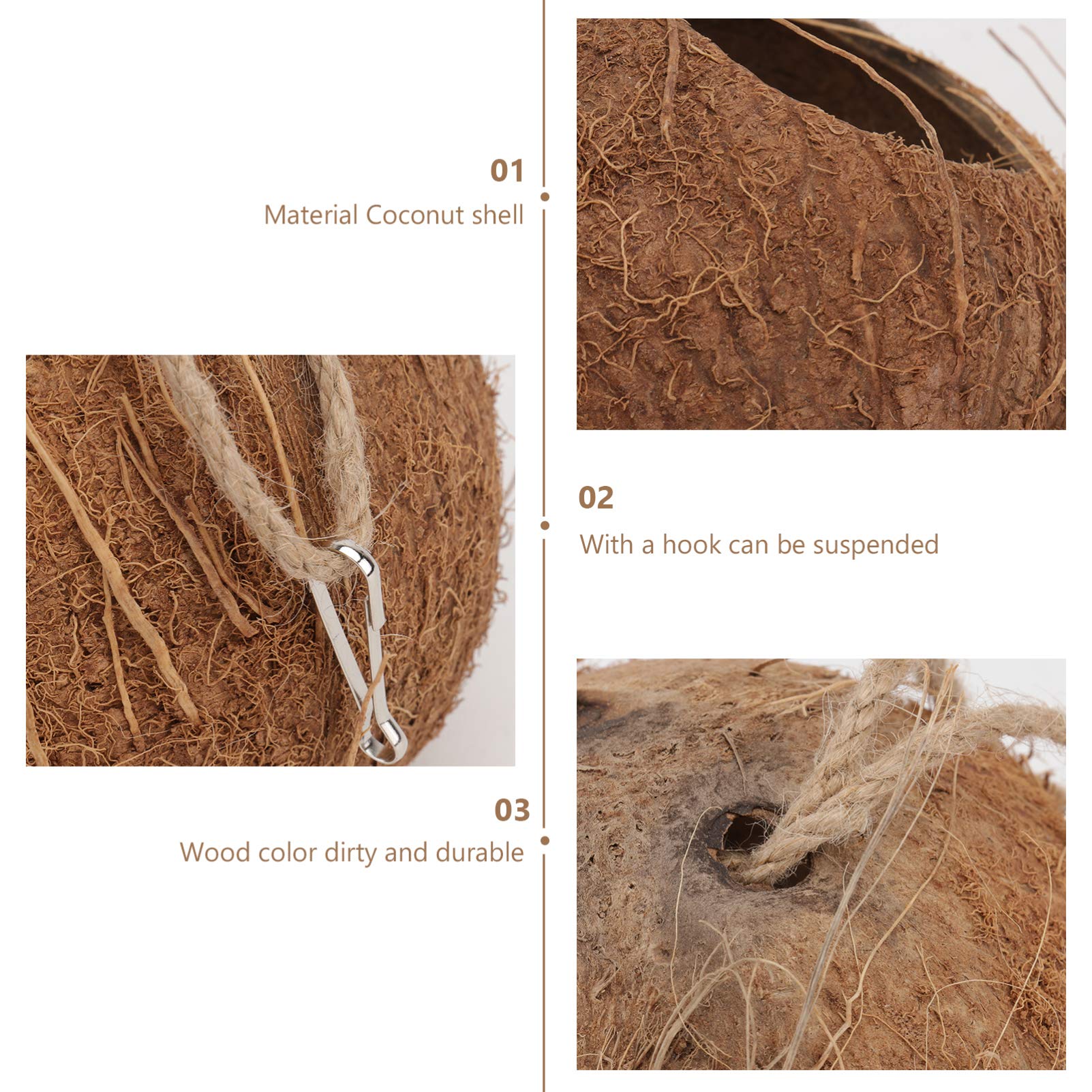 Hanging Coconut Shell Bird Nest Natural Coconut Hideaway Bird House Hut Breeding Nesting Bird Cage Box for Hamster Parakeets Love Birds Canary