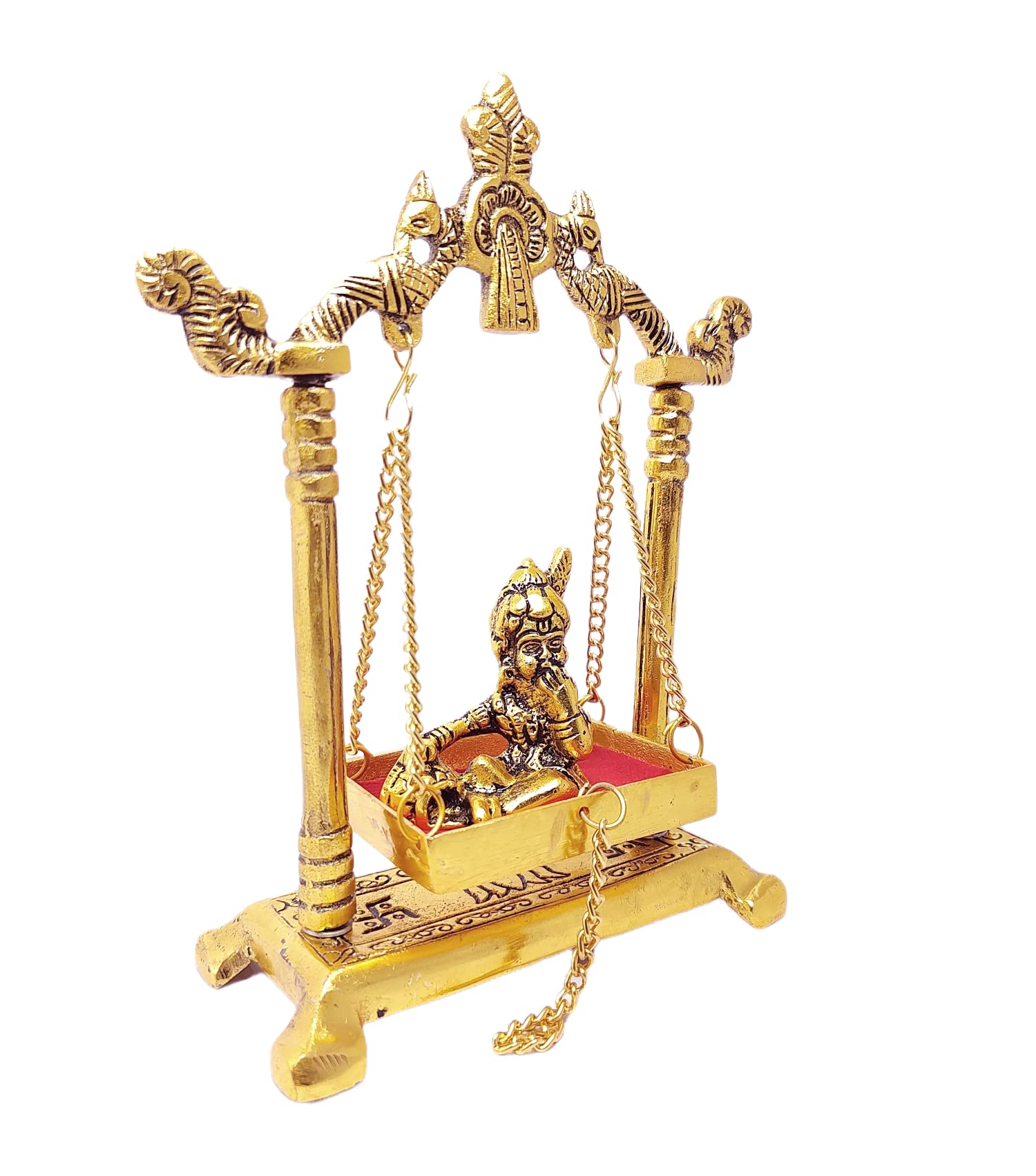 KridayKraft Laddu Gopal on Jhulla Palana Metal Statue Gold Plated Decor Your Home,Office Metal Krishna Murti,Showpiece Figurines,Religious Idol Gift Article.