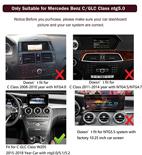 Road Top Android 12 Car Stereo 10.25" Car Touch Screen for Mercedes Benz C GLC Class W205 2015-2018 Year Car with NTG5.0, 8GB+128GB Support Wireless Carplay, Global Weather,OTA Upgrade,Voice Control