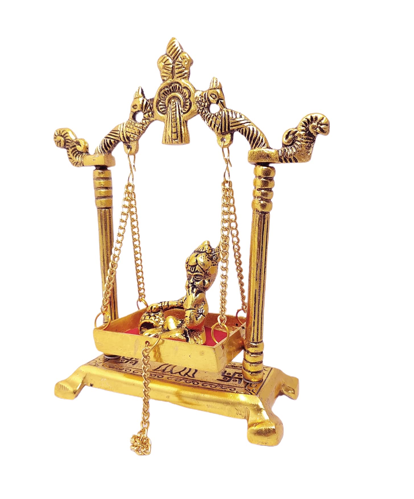 KridayKraft Laddu Gopal on Jhulla Palana Metal Statue Gold Plated Decor Your Home,Office Metal Krishna Murti,Showpiece Figurines,Religious Idol Gift Article.