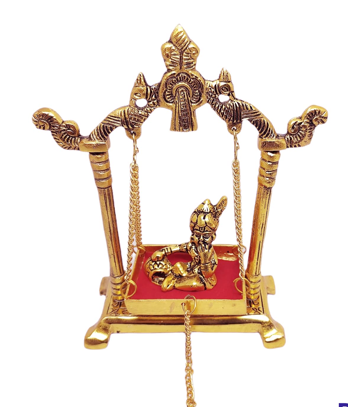 KridayKraft Laddu Gopal on Jhulla Palana Metal Statue Gold Plated Decor Your Home,Office Metal Krishna Murti,Showpiece Figurines,Religious Idol Gift Article.