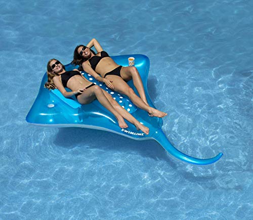 Swimline Manta Ray Inflatable Pool Ride On, Blue, 84" x 73" x 14"