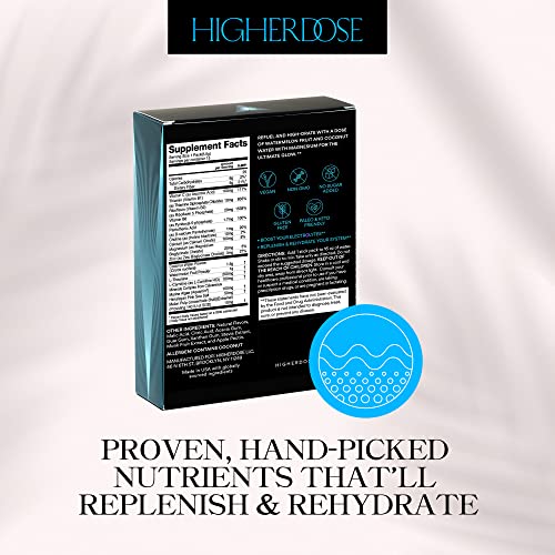 HigherDOSE HIGH-DRATION Electrolytes Powder No Sugar Added β Energizing Paleo & Keto Friendly Post Workout Recovery Drink Hydrate Packets Made With Real Watermelon & Coconut β 15 Servings