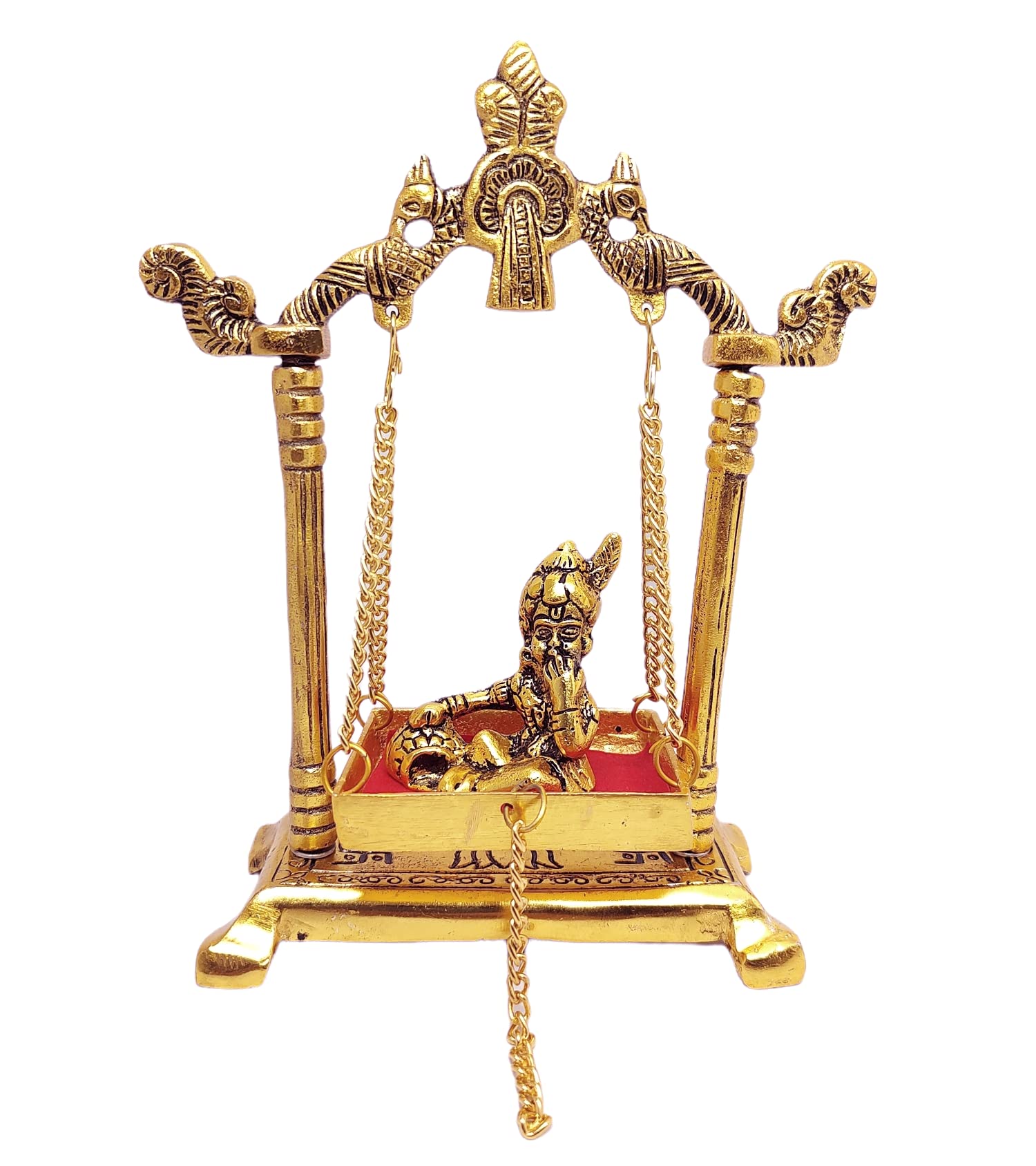 KridayKraft Laddu Gopal on Jhulla Palana Metal Statue Gold Plated Decor Your Home,Office Metal Krishna Murti,Showpiece Figurines,Religious Idol Gift Article.