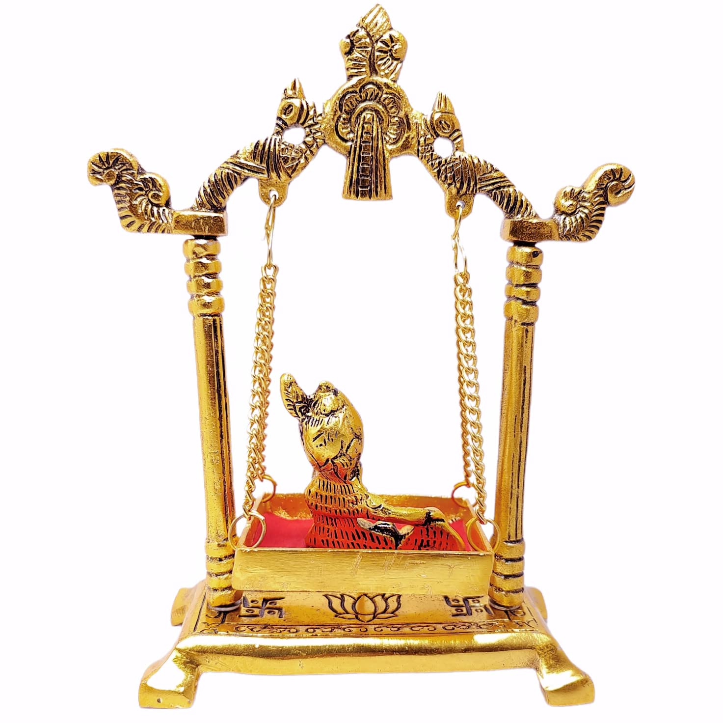 KridayKraft Laddu Gopal on Jhulla Palana Metal Statue Gold Plated Decor Your Home,Office Metal Krishna Murti,Showpiece Figurines,Religious Idol Gift Article.