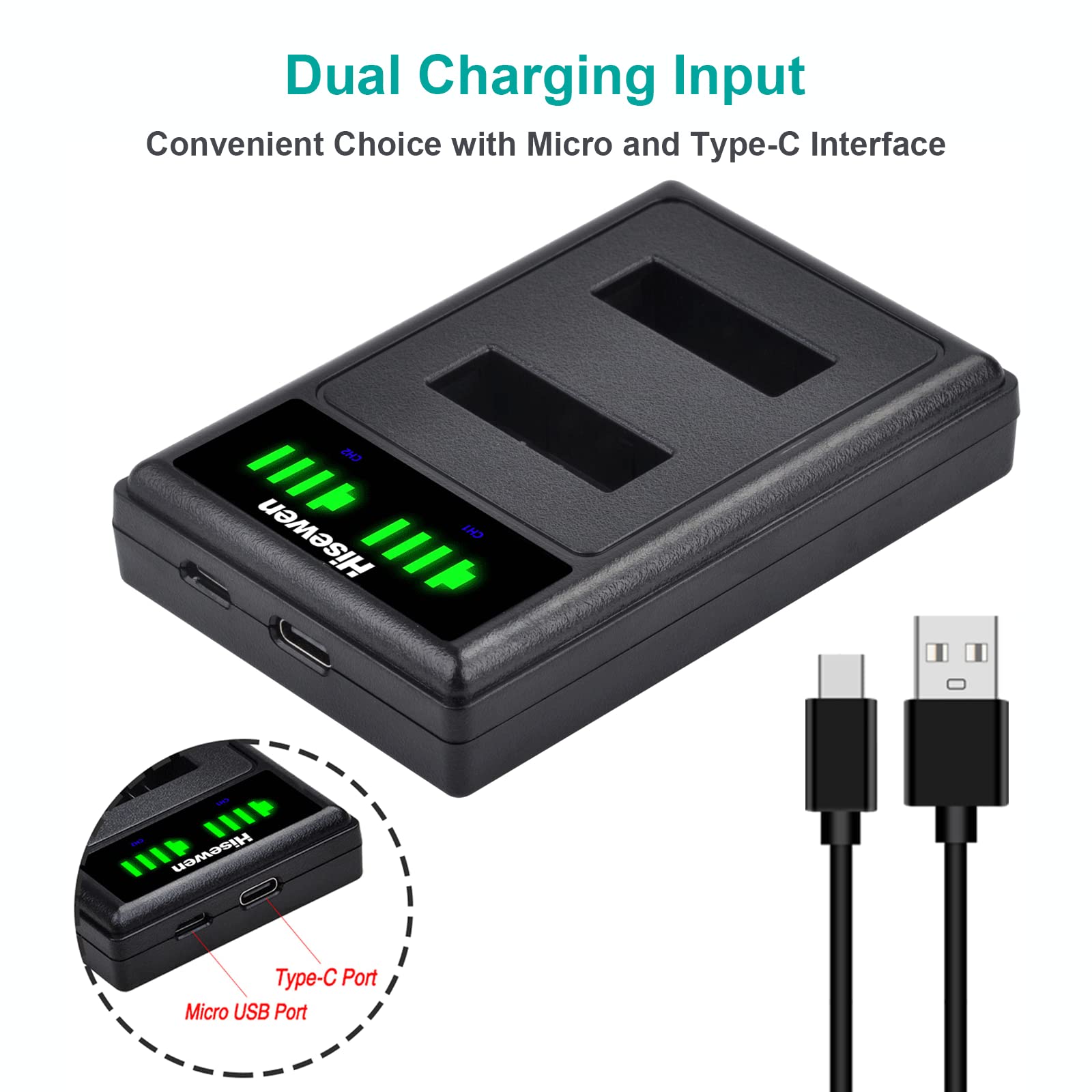 Hisewen NB-13L Battery 2 Pack and Dual USB Charger for Canon PowerShot G7 X Mark II, G7 X, G1 X Mark III, G5 X, G9 X, G9 X Mark II, SX620 HS, SX720 HS, SX730 HS, SX740 HS