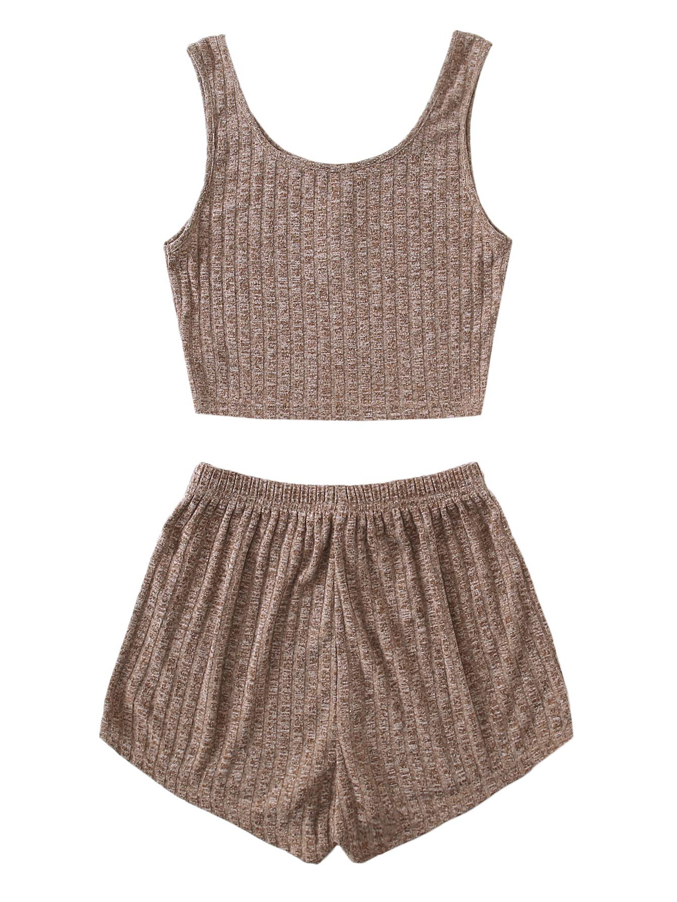 SOLY HUX Women's Button Front Ribbed Knit Tank Top and Shorts Pajama Set Sleepwear Lounge Sets Mocha Brown XL