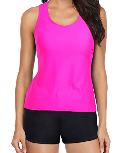 Yonique Tankini Swimsuits for Women 3 Piece Bathing Suits Swim Tank Top with Boy Shorts and Bra Modest Swimwear Pink02 L