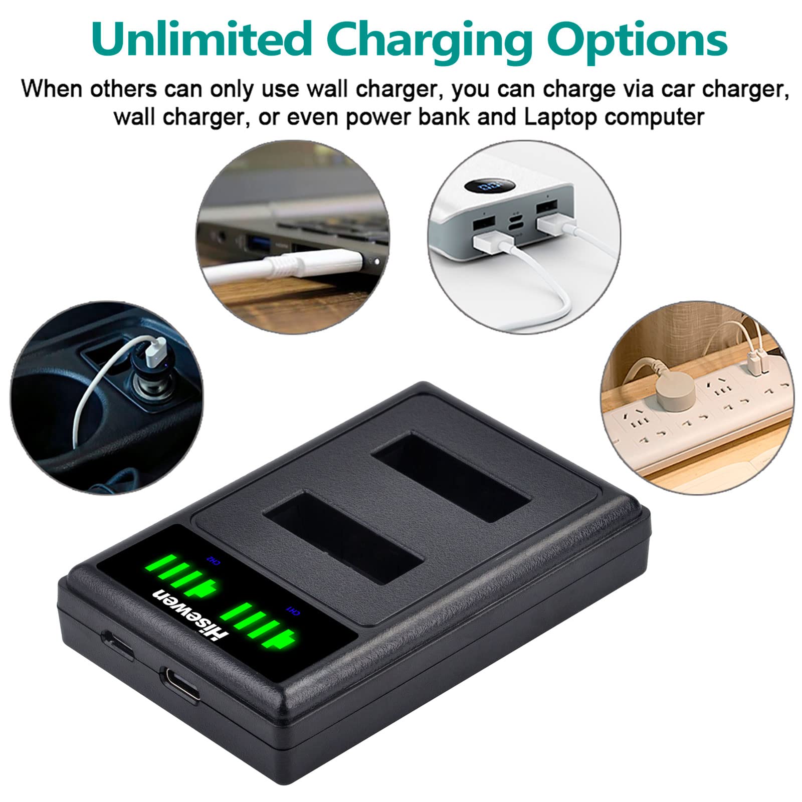 Hisewen NB-13L Battery 2 Pack and Dual USB Charger for Canon PowerShot G7 X Mark II, G7 X, G1 X Mark III, G5 X, G9 X, G9 X Mark II, SX620 HS, SX720 HS, SX730 HS, SX740 HS