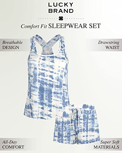 Lucky Brand Women's Pajama Set - 2 Piece Cross Back Tank Top and Sleep Shorts (S-XL), Size Small, Blue Tie Dye