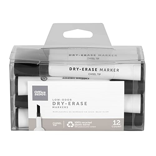 Office Depot Low-Odor Dry-Erase Markers, Chisel Point, Black, Pack Of 12, BY1066-BK