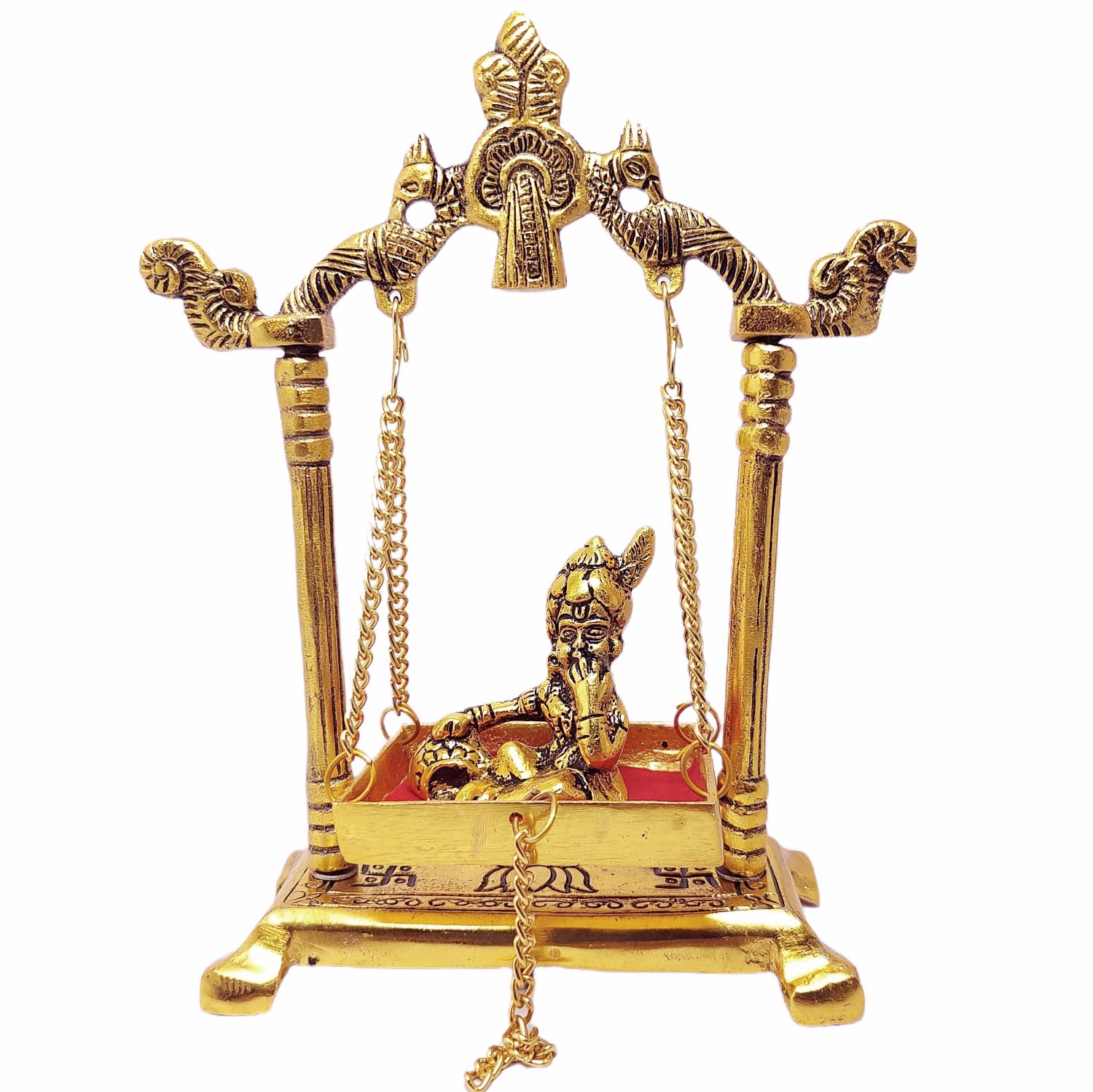 KridayKraft Laddu Gopal on Jhulla Palana Metal Statue Gold Plated Decor Your Home,Office Metal Krishna Murti,Showpiece Figurines,Religious Idol Gift Article.