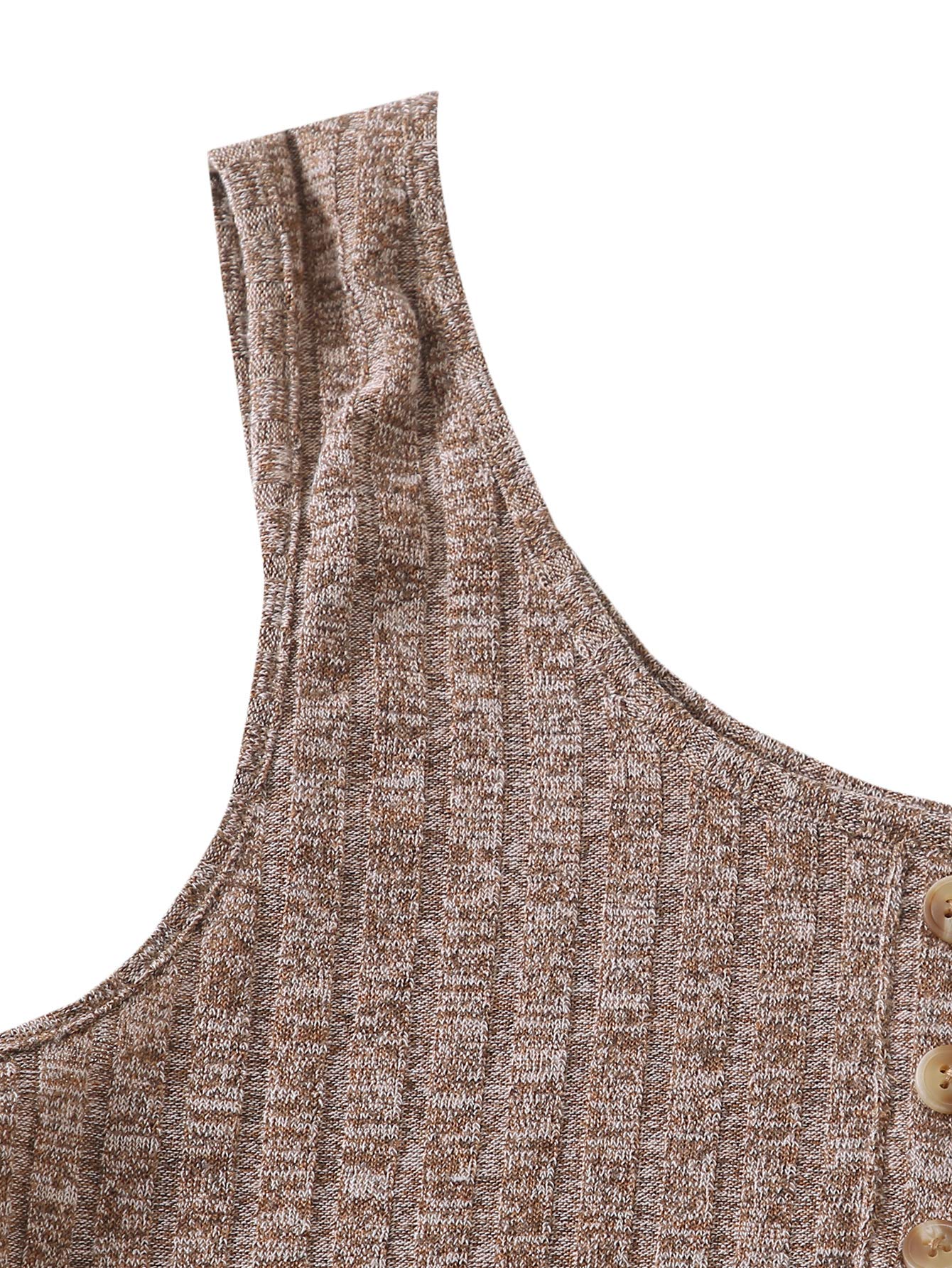 SOLY HUX Women's Button Front Ribbed Knit Tank Top and Shorts Pajama Set Sleepwear Lounge Sets Mocha Brown XL