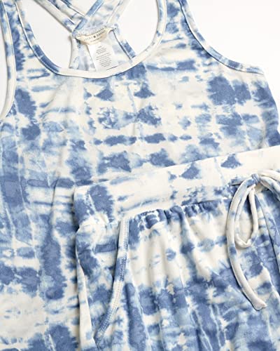 Lucky Brand Women's Pajama Set - 2 Piece Cross Back Tank Top and Sleep Shorts (S-XL), Size Small, Blue Tie Dye
