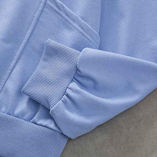 Wrenpies Women Sweatshirts Cotton Hoodie Aesthetic Pullover Turn-Down Collar Sweatshirt for Girls Kawaii Clothes Pocket Tops (Blue,M,Medium)