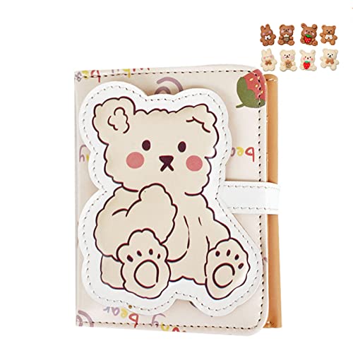 JELLYEA Kawaii Bear Wallet Cute Cartoon Card Holder Girls Coin Purse Anime Key Bag Card Case Front Pocket Wallet (Beige-1)