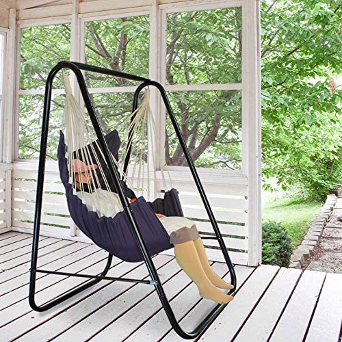 PIRNY Hammock Chair Stand,Include Large Hanging Indoor Swing,MAX Load 500 LBS, Heavy-Duty Steel Hammock Stand for Indoor Outdoor(Grey)