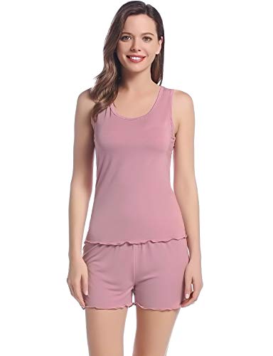 Joyaria Cooling Summer Pajama Set for Women Bamboo Viscose Pjs Jersey Knit(Dusty Rose,XL)